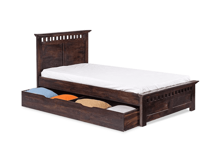 Buy Solid Wood Kuber Single Bed With Drawer Trolley Storage Online ...