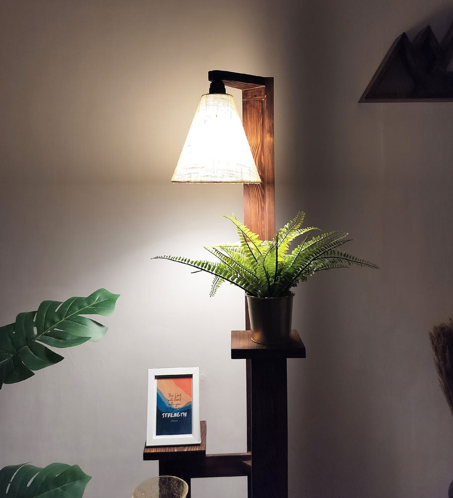 Buy Dorian Wooden Floor Lamp with Brown Base and Jute Fabric Lampshade ...