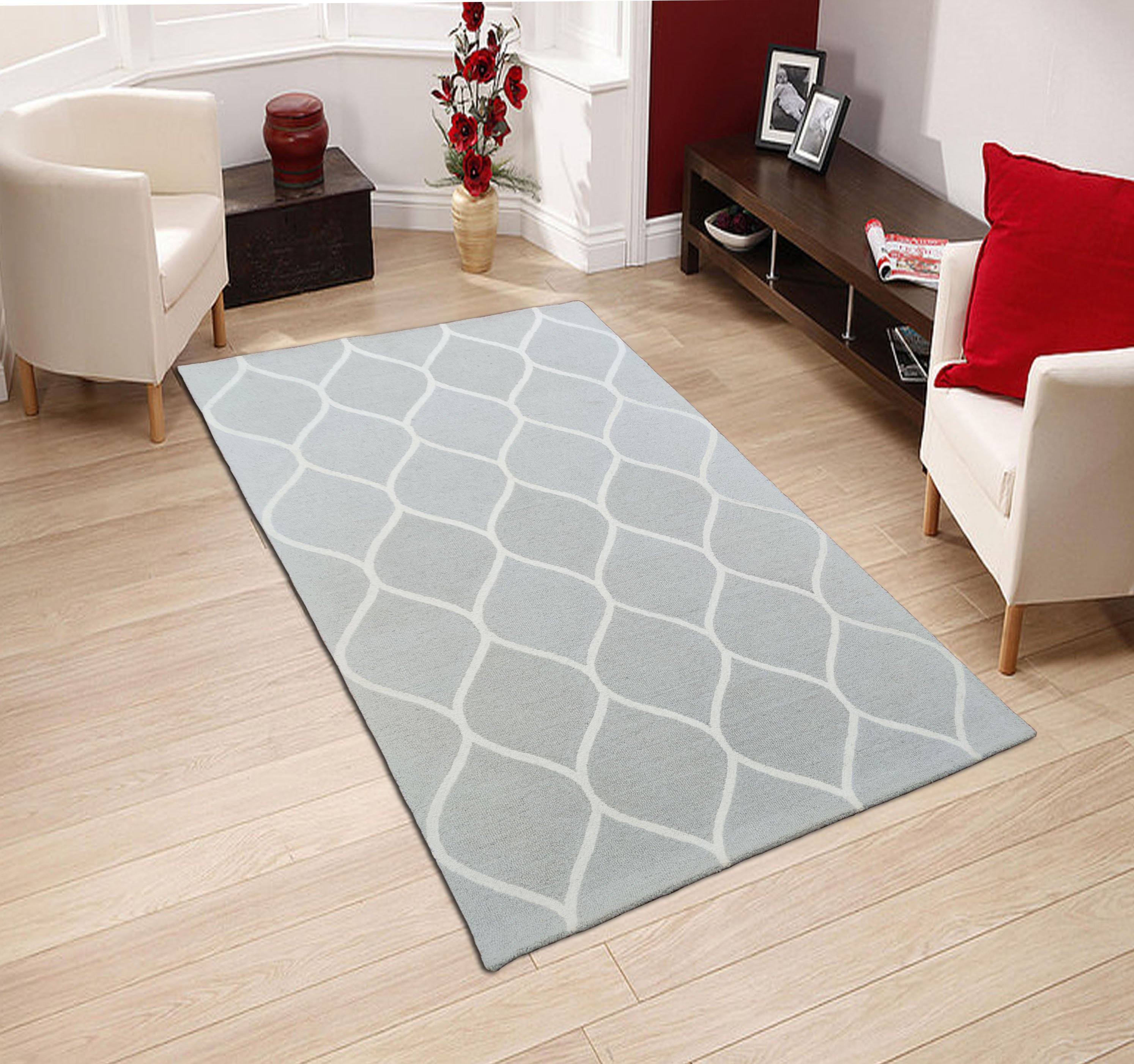 Buy Ogee pattern Grey Hand Tufted Wool Carpet 8 x 5 online Best design ...