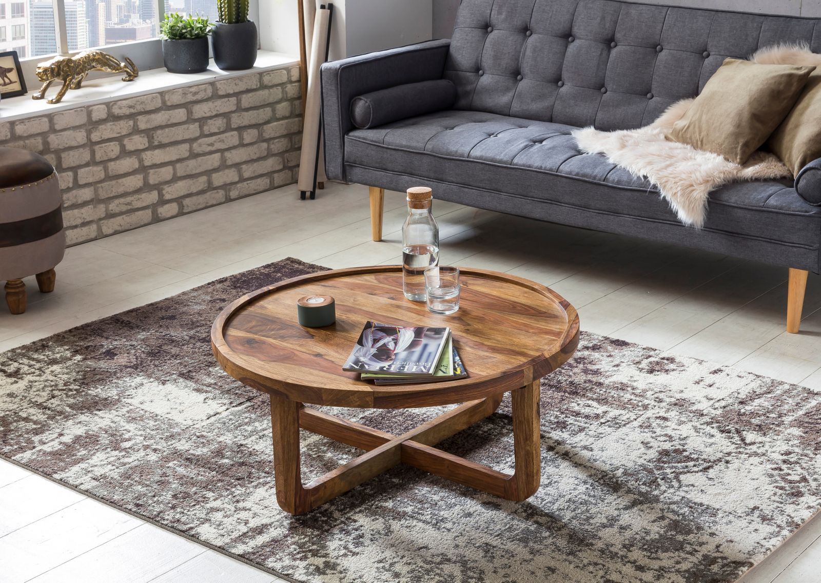Buy Solid Wood Curved Round Coffee Table Online | New Launch TV Units ...
