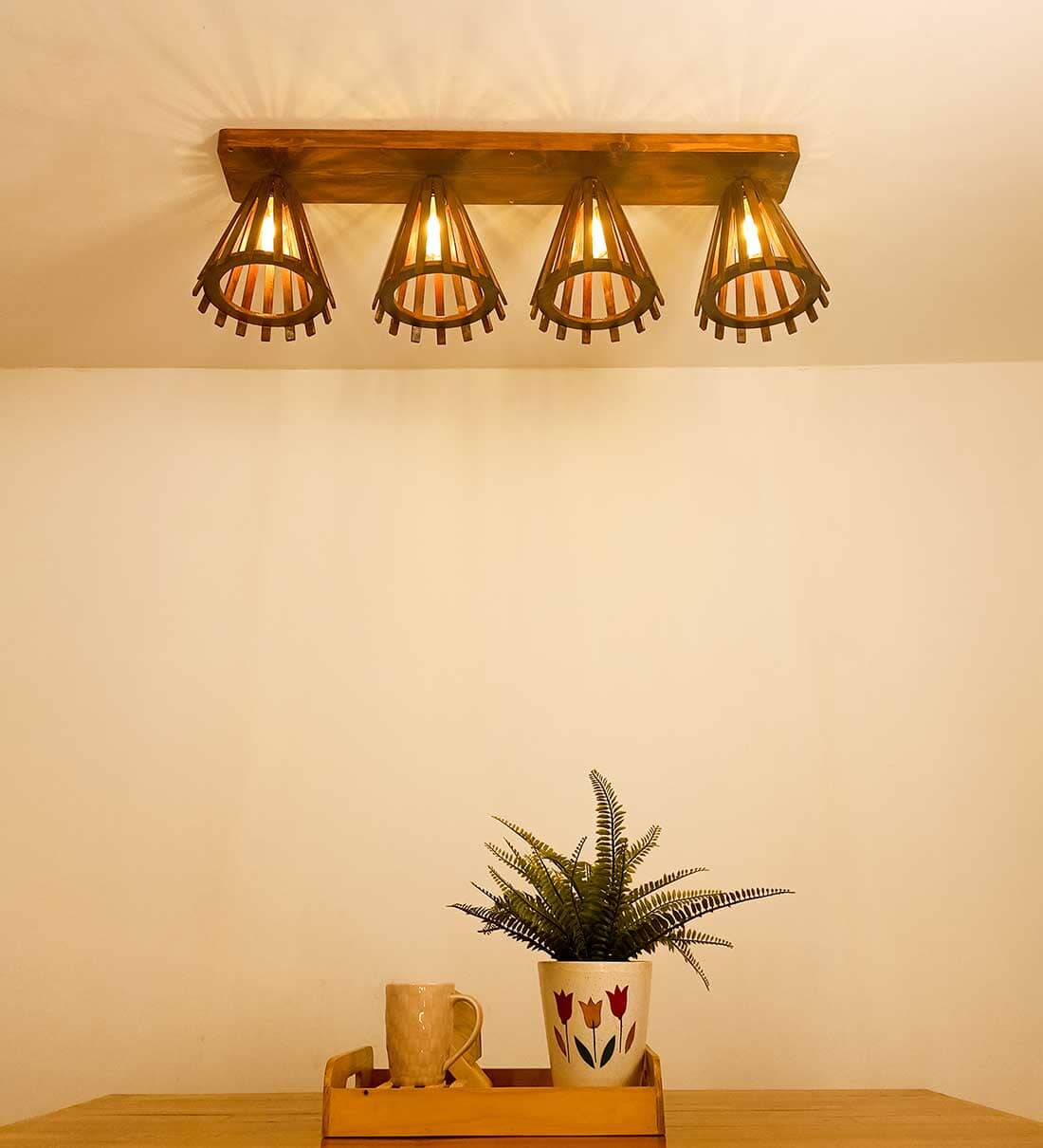 Buy Funnel Brown Wooden 4 Series Ceiling Lamp | New Launches Table Lamp ...