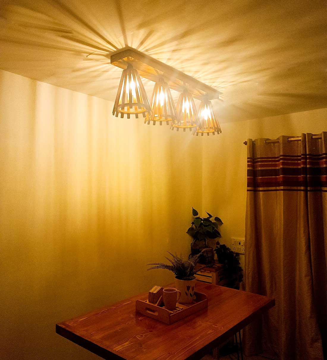 Buy Funnel Brown Wooden 4 Series Ceiling Lamp | New Launches Table Lamp ...