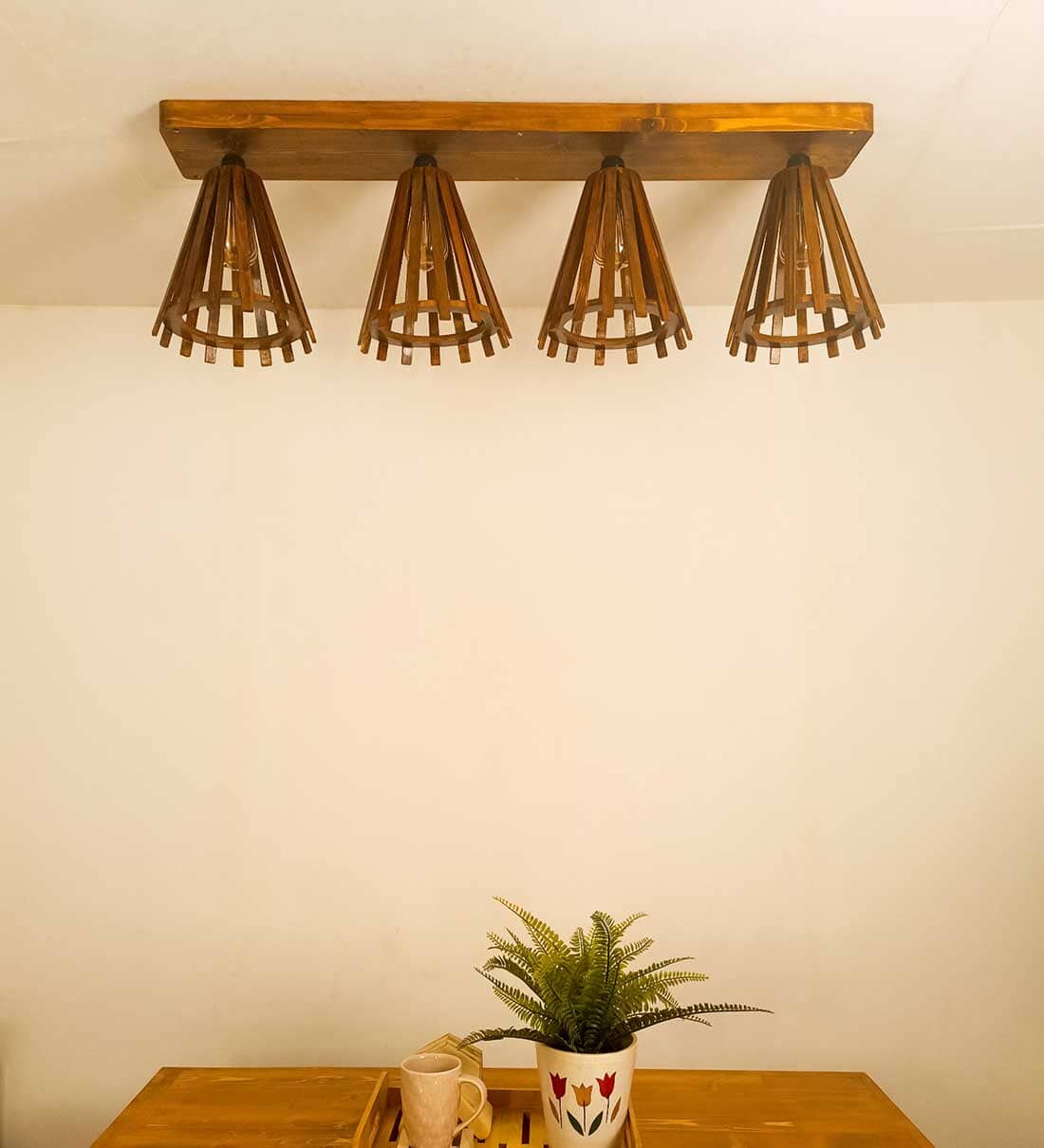 Buy Funnel Brown Wooden 4 Series Ceiling Lamp | New Launches Table Lamp ...