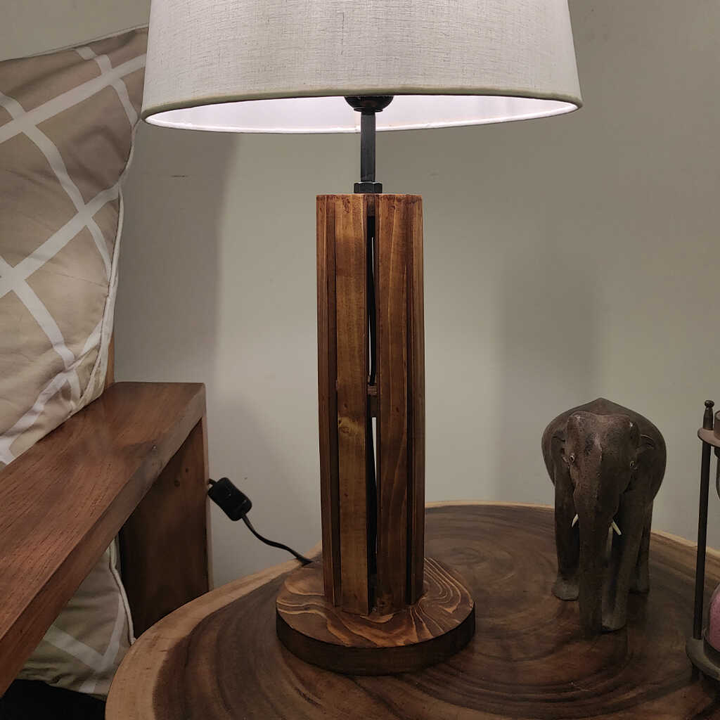 Buy TallBoy Wooden Table Lamp with Brown Base and Premium White Fabric ...
